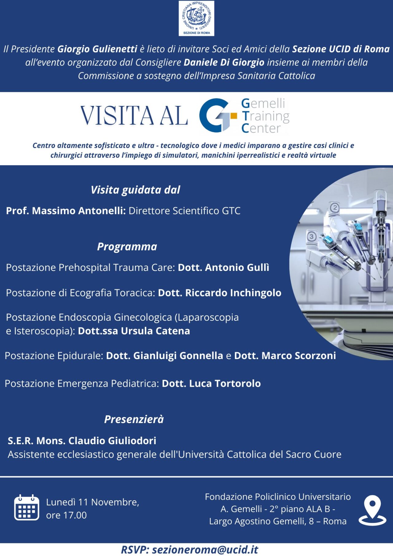 Visita al GEMELLI TRAINING CENTER.Evento UCID Roma.11 novembre 2024 ore ...